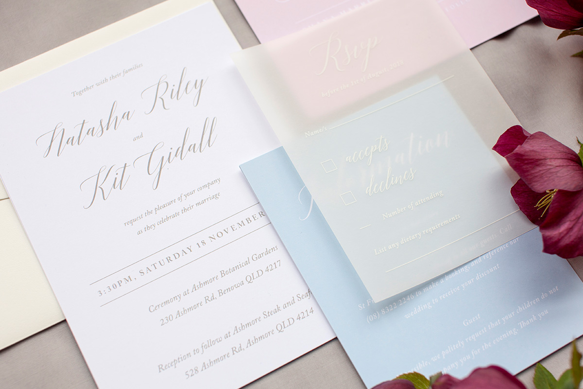 Pastel Script Wedding Invitations by Paperlust