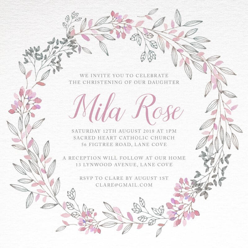 Pink Damask Christening Invitations