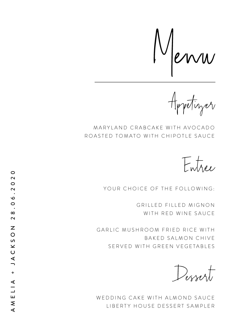 Linear Wedding Menu by Paperlust