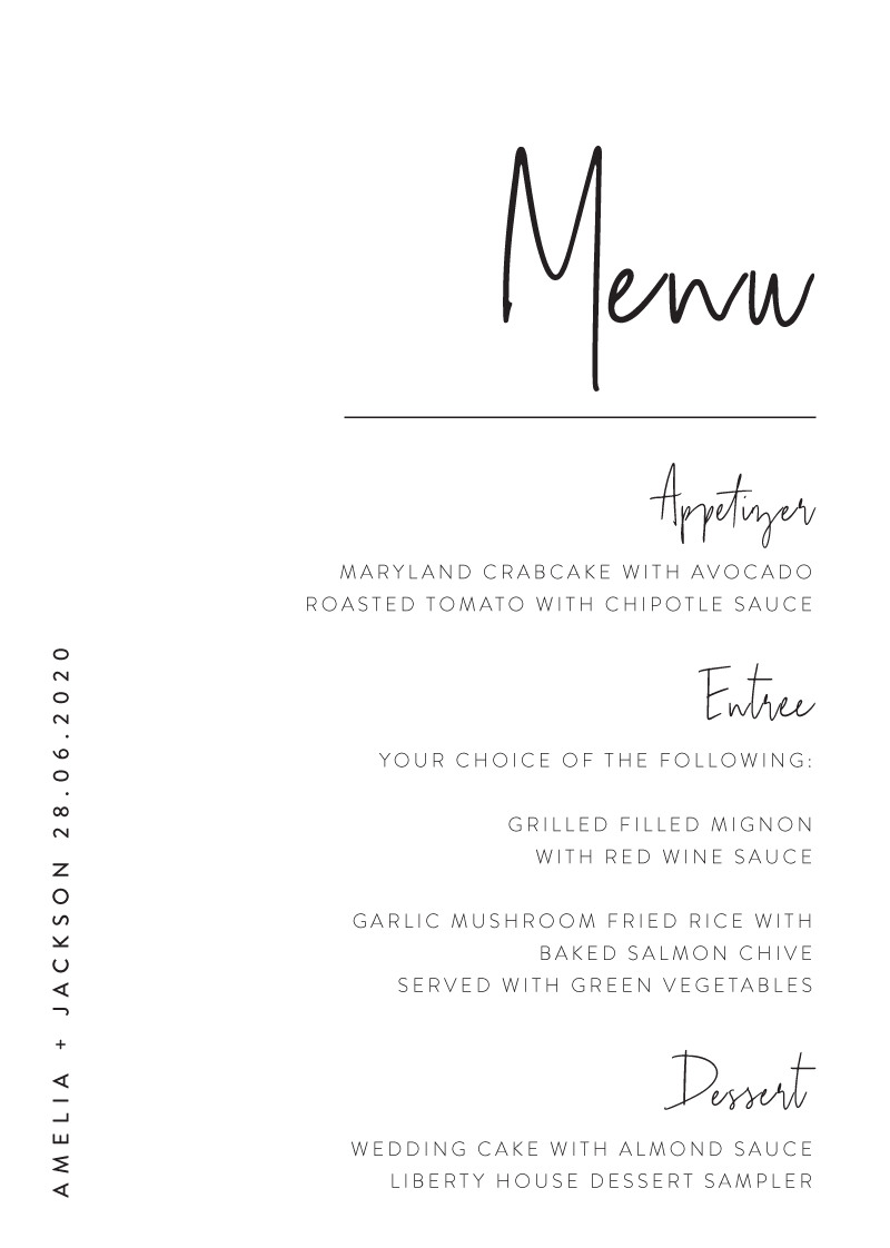 Linear | Digital Printing | Wedding Menu