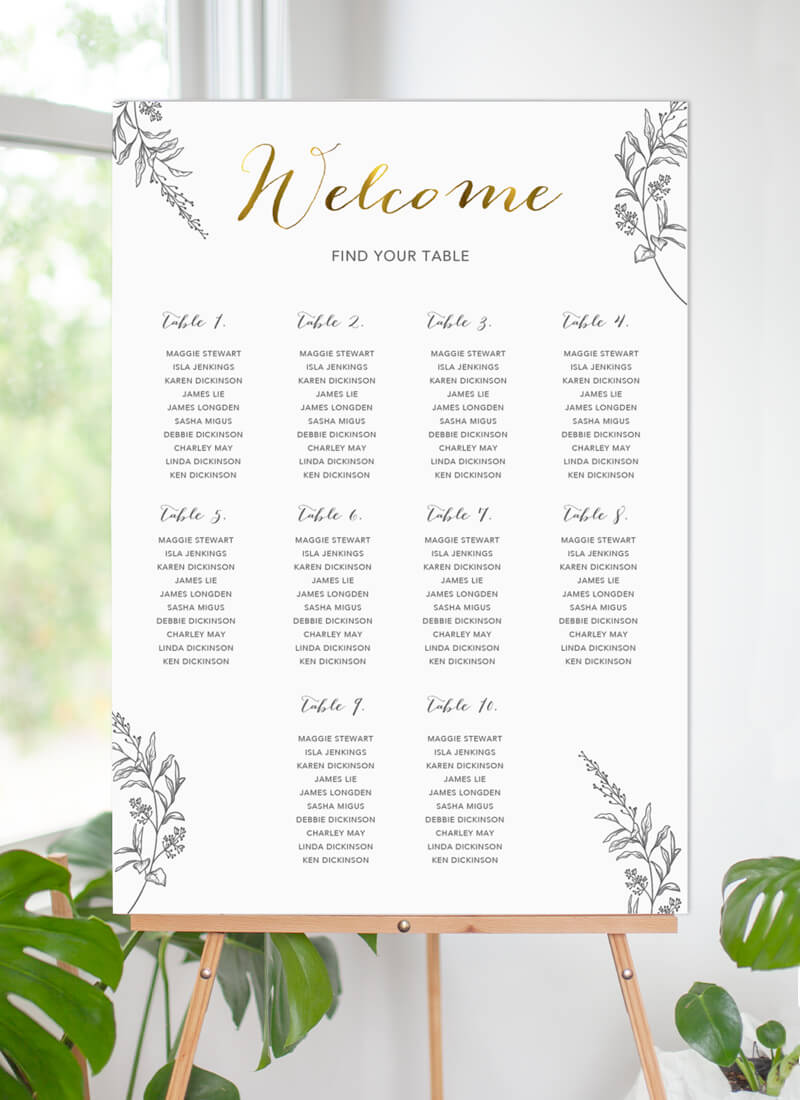 Standard Size Of Wedding Seating Chart